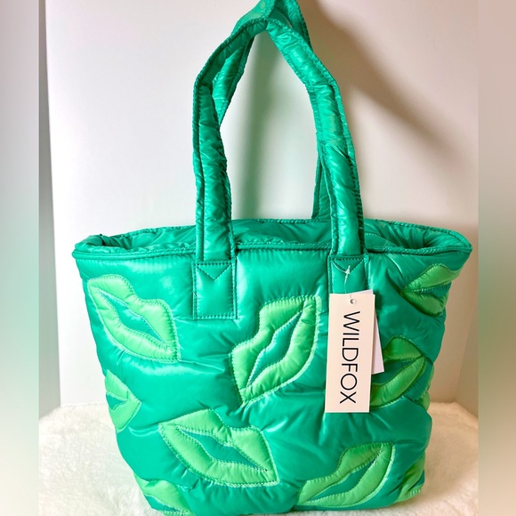Wildfox | Bags | Wildfox Lips Quilted Green Blue Puffy Tote New | Poshmark